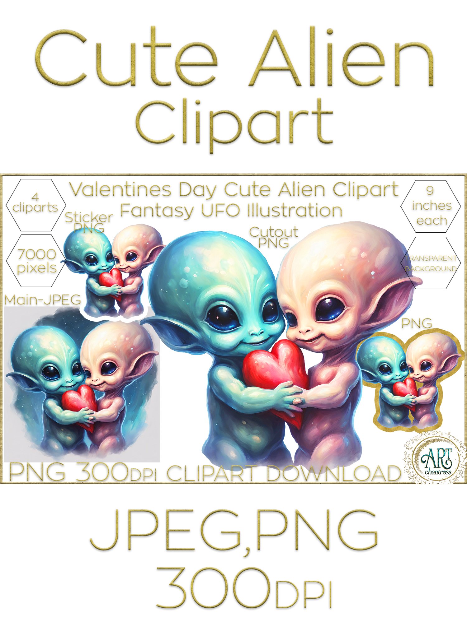 Cute Alien Clipart Celestial Valentines Day (3068055)