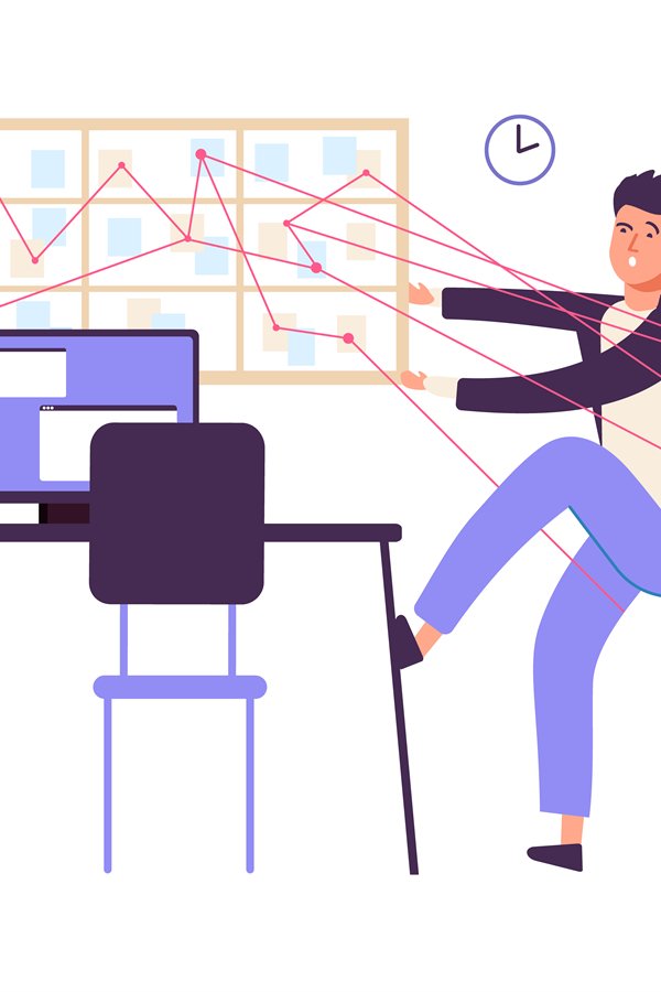 Time management. Man organized work, inefficiency task board