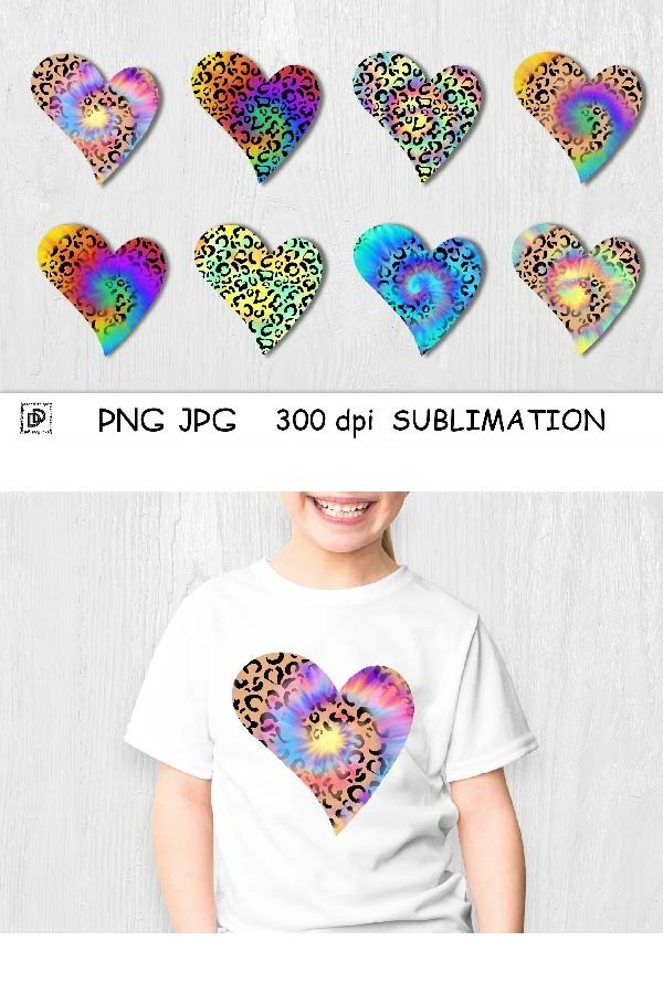 Tie Dye Heart Bundle for Sublimation 8 Different Designs