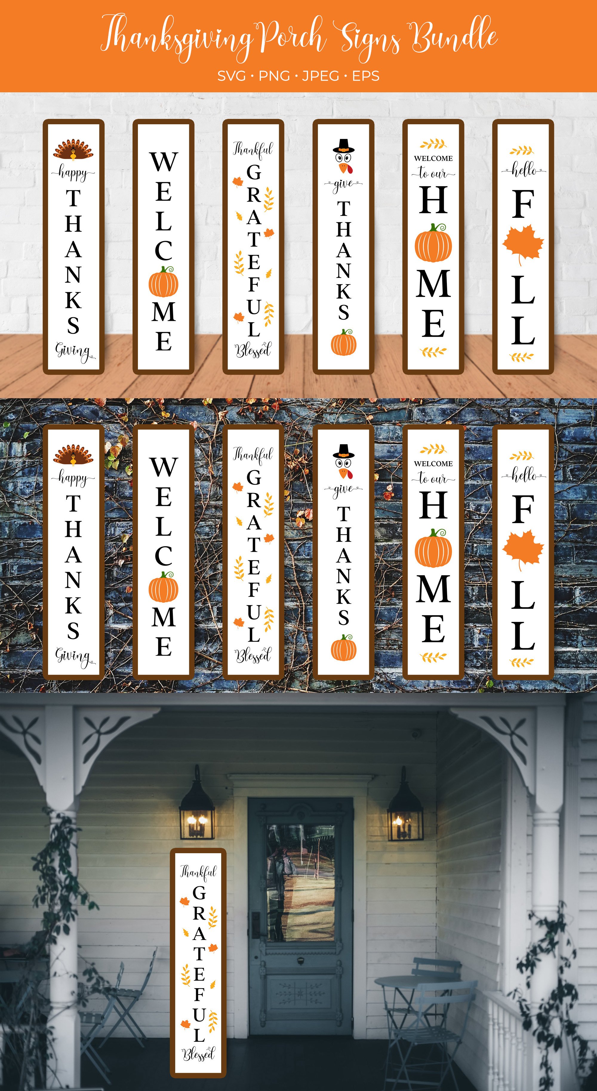 Thanksgiving Porch Sign SVG Bundle. Fall vertical signs.