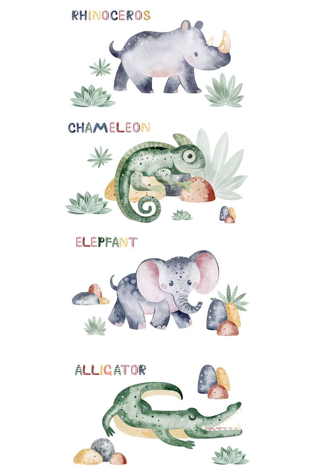 SAFARI ANIMALS. Watercolor set. PNG.