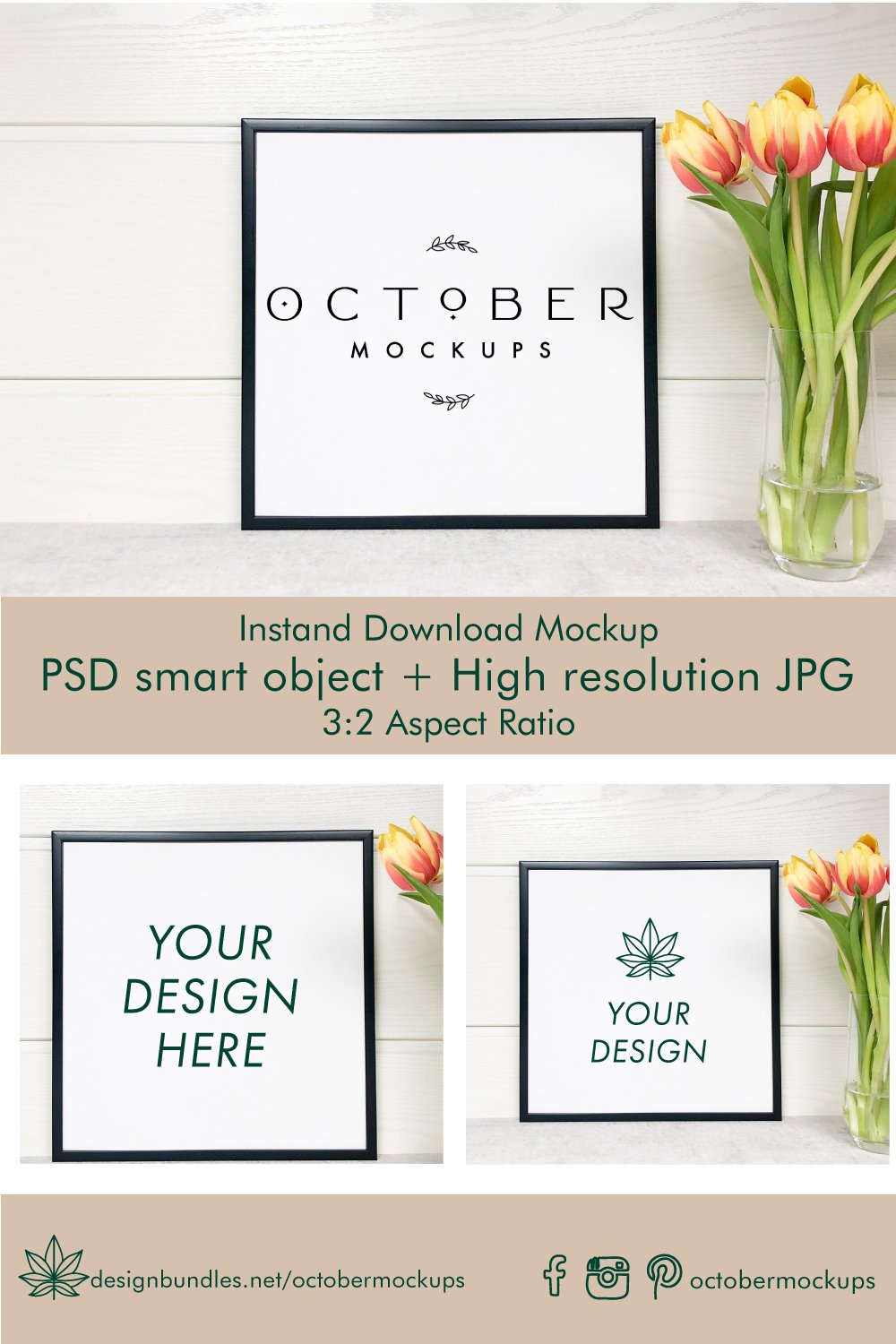 Mockup Square Frame Black | Wall art Mockup | JPG PSD