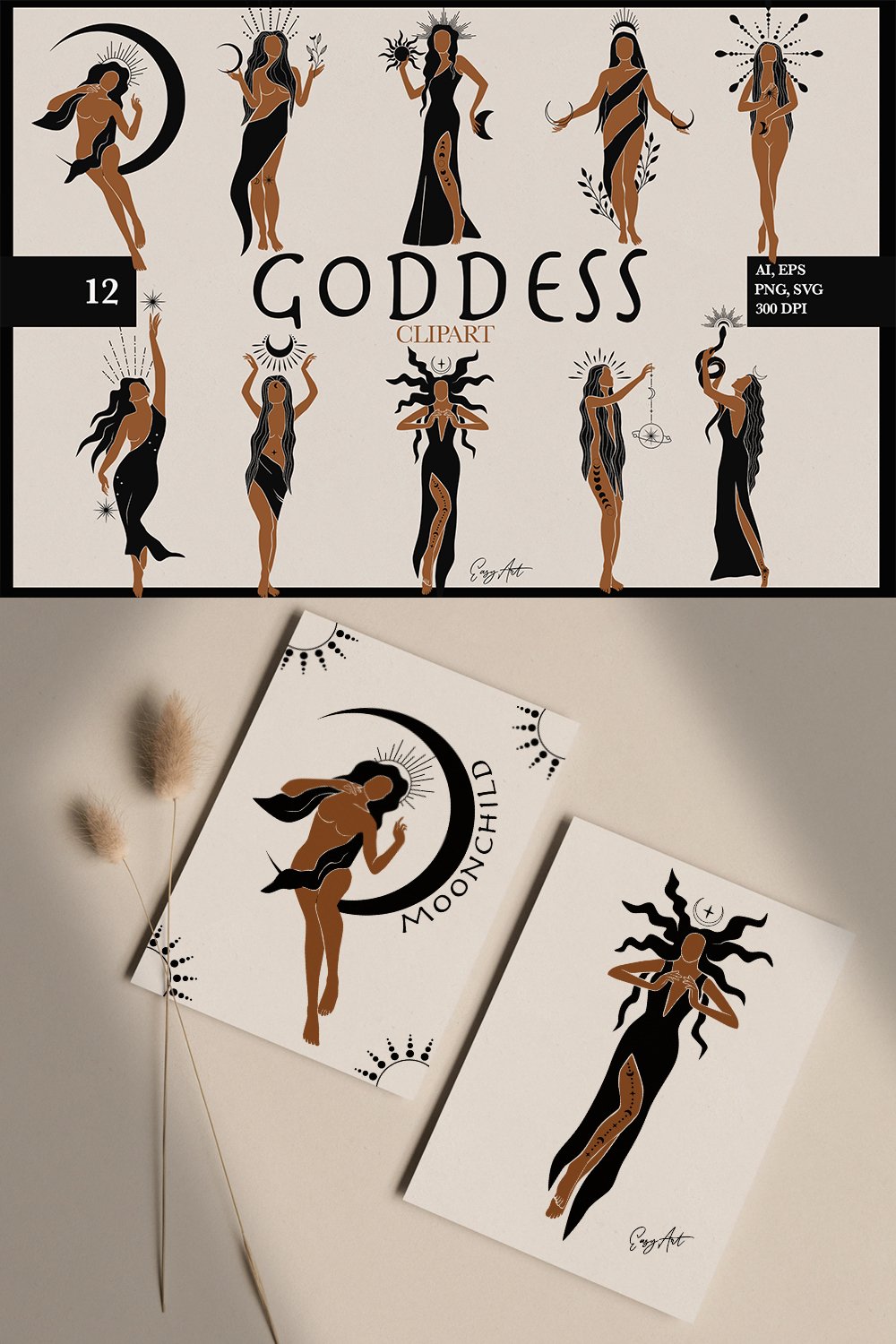 Goddess SVG, Celestial women clipart, Mystical vector