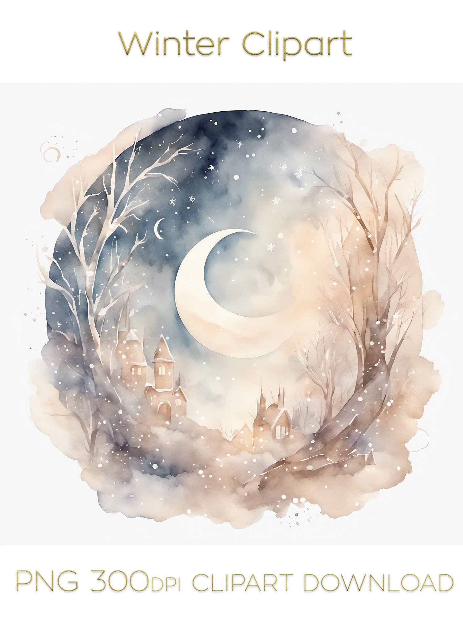 Winter Watercolor Clipart Christmas Background PNG (2804914)