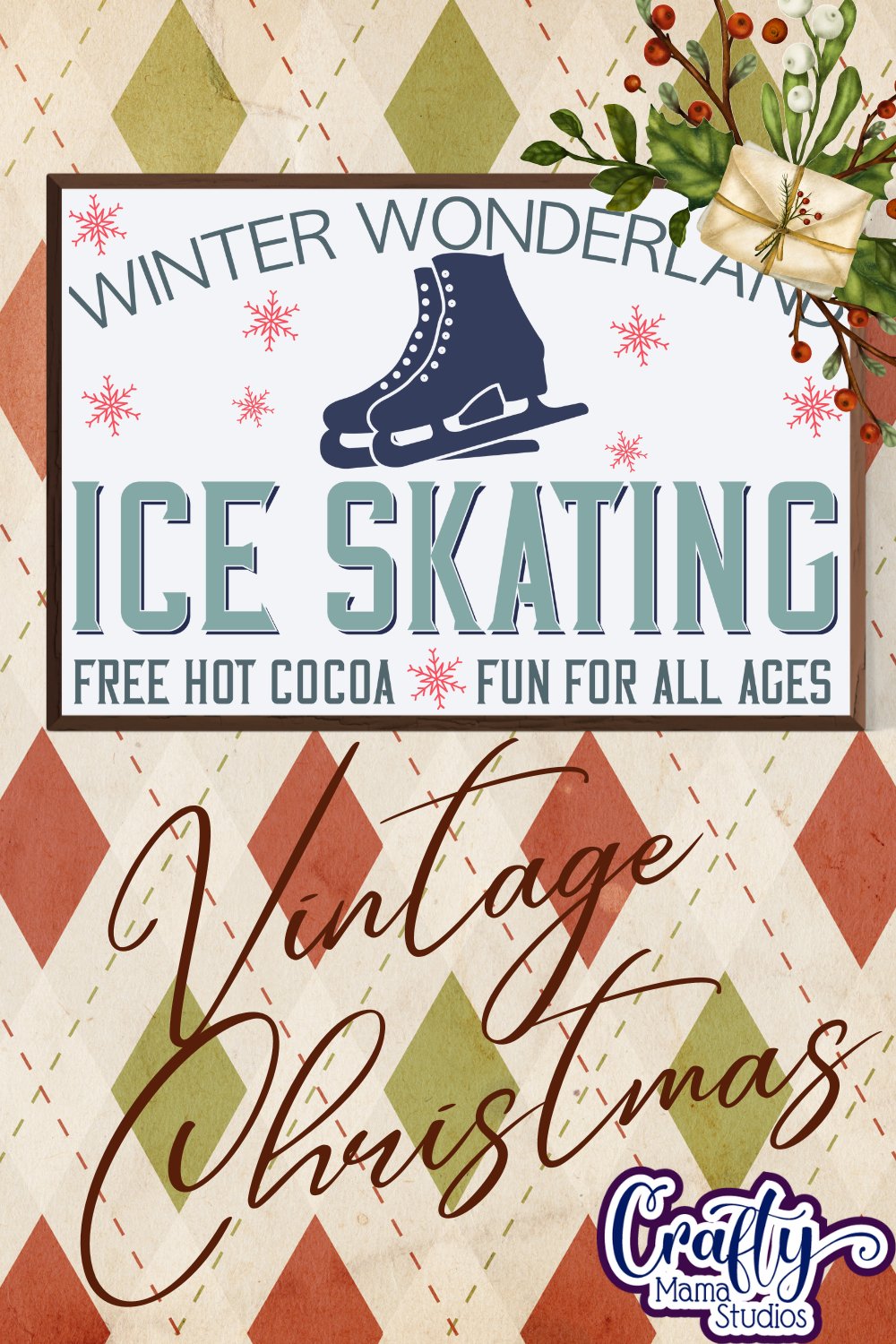 Ice Skating Sign, Vintage Christmas Farmhouse Svg