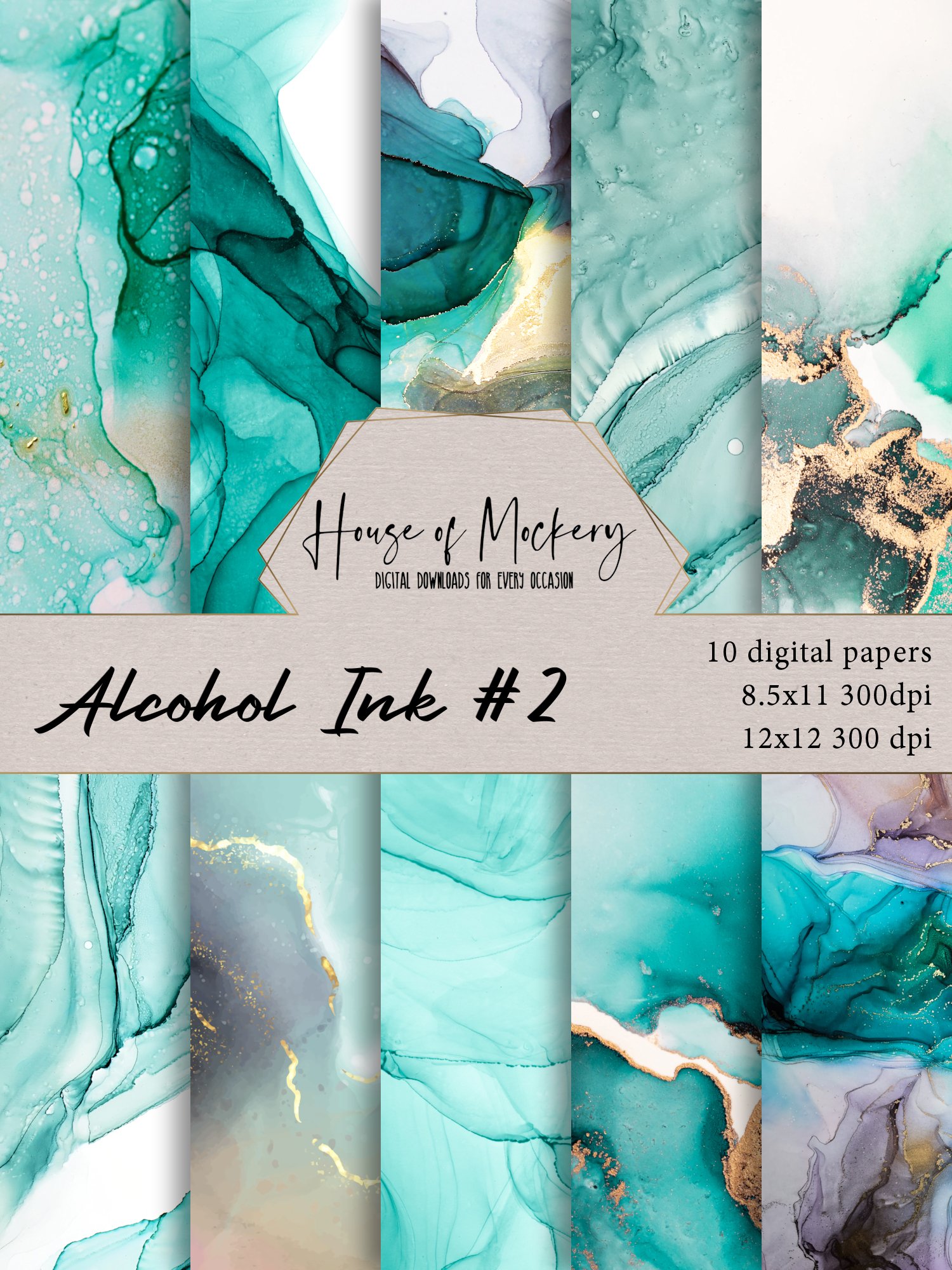 Purple and Teal Alcohol Ink Digital Scrapbook Paper Pack