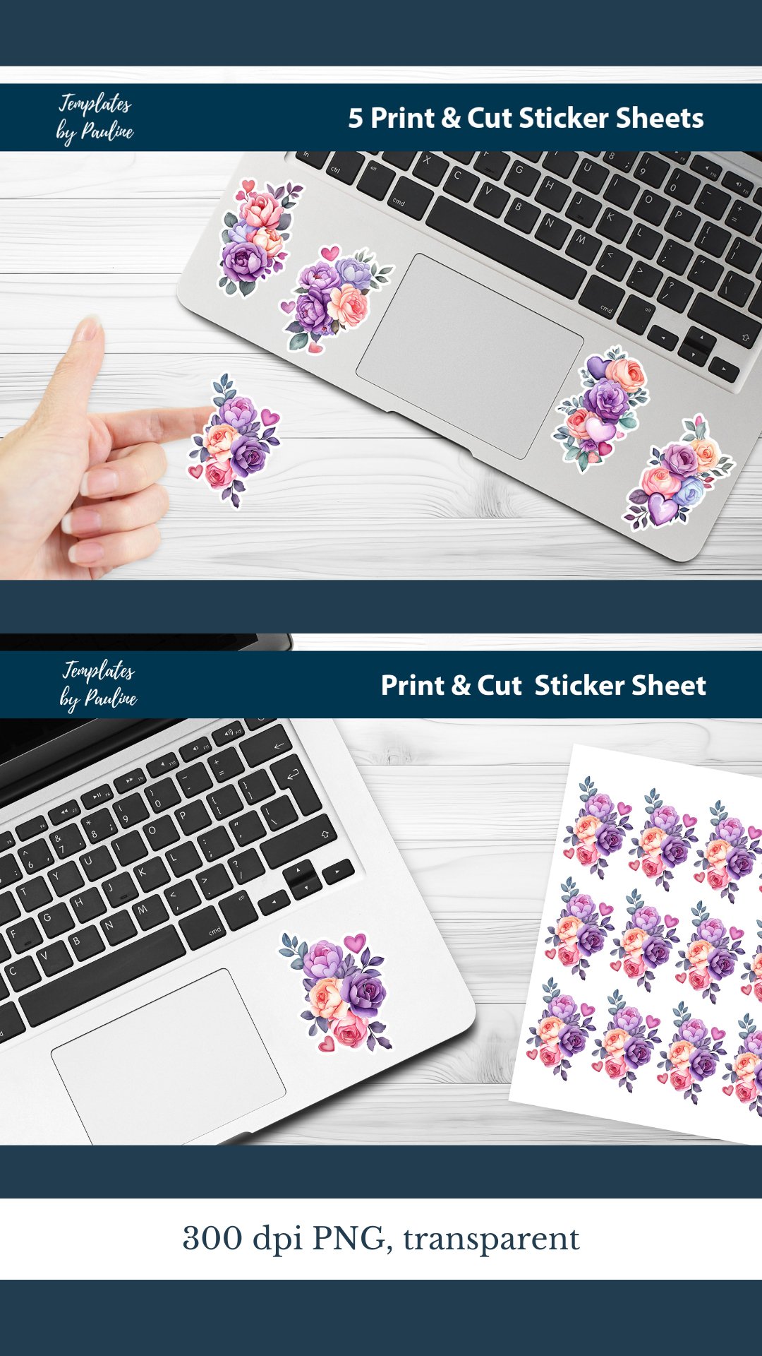 Heart Printable Sticker Sheet, Flower Print and Cut Sticker