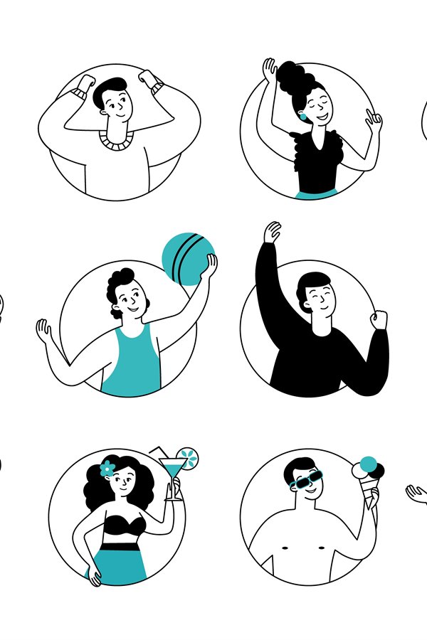 People in round avatars. Friend portraits, avatar business e