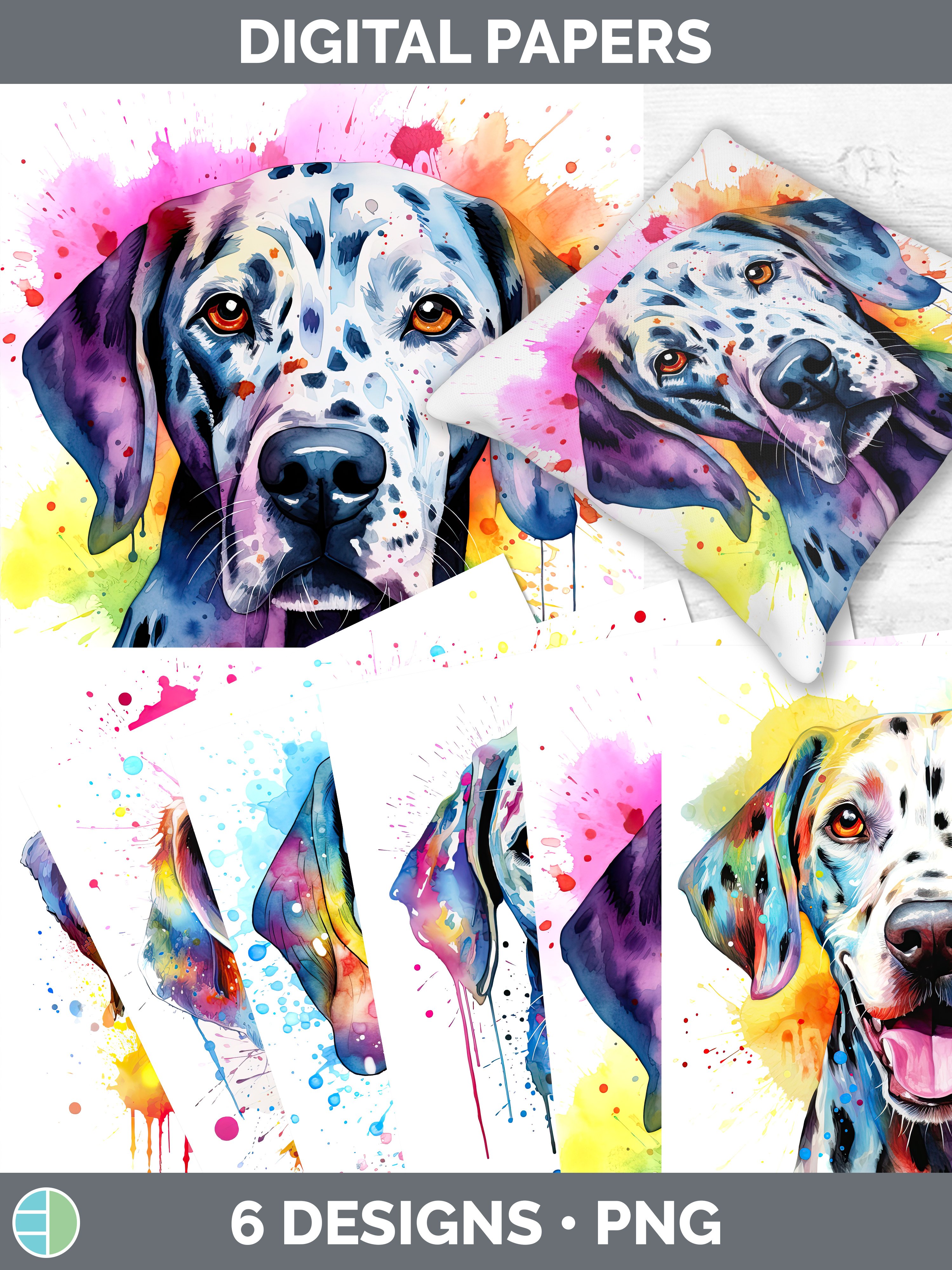 Splat Rainbow Dalmatian Dog Paper Backgrounds | Digital Scra