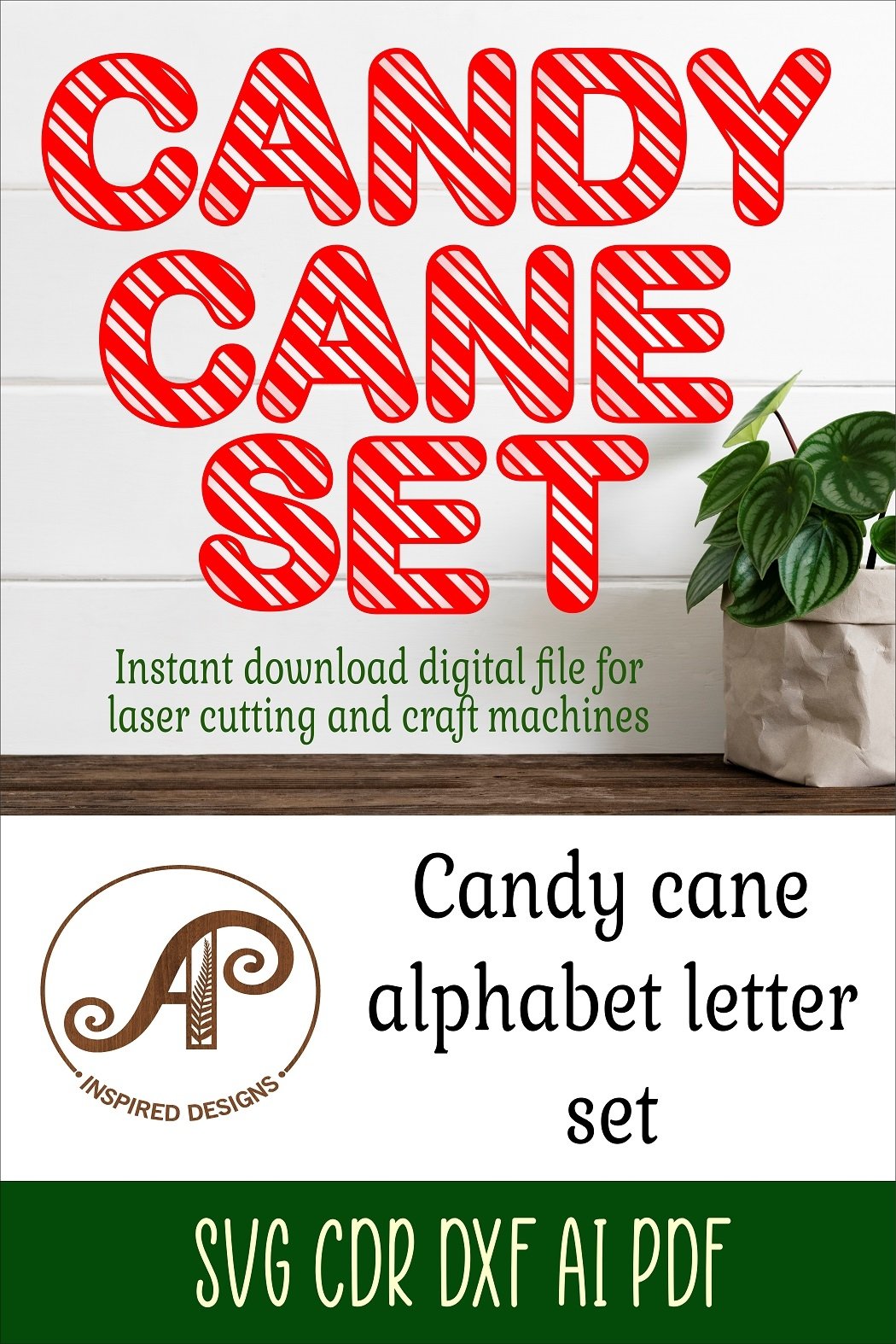 Candy cane letters alphabet set. 26 layered letter