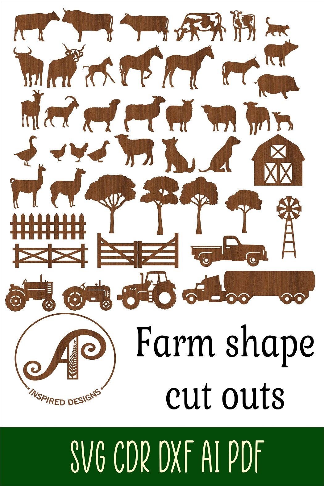 Farm shapes 43 designs, laser cut file, cut outs (2594652)
