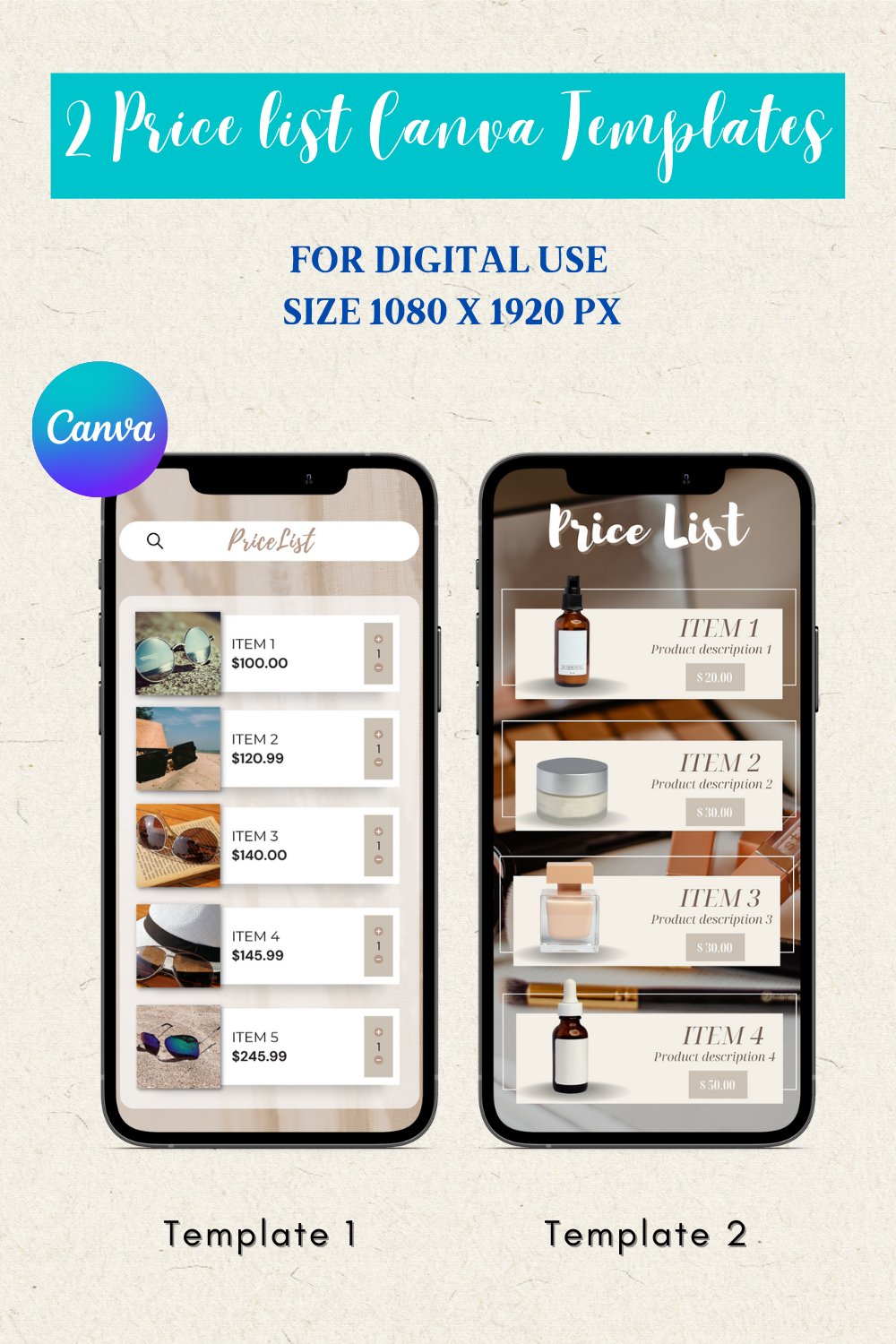 2 Price List Canva Templates | Personalized | (1929902)