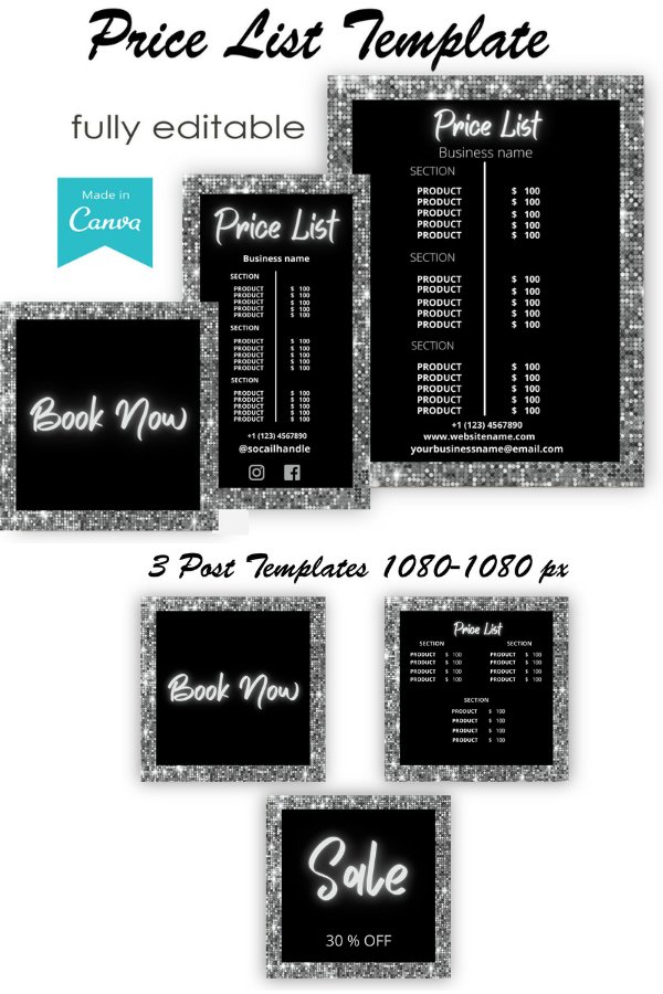 Grey Price List Template editable in Canva, (1757695)