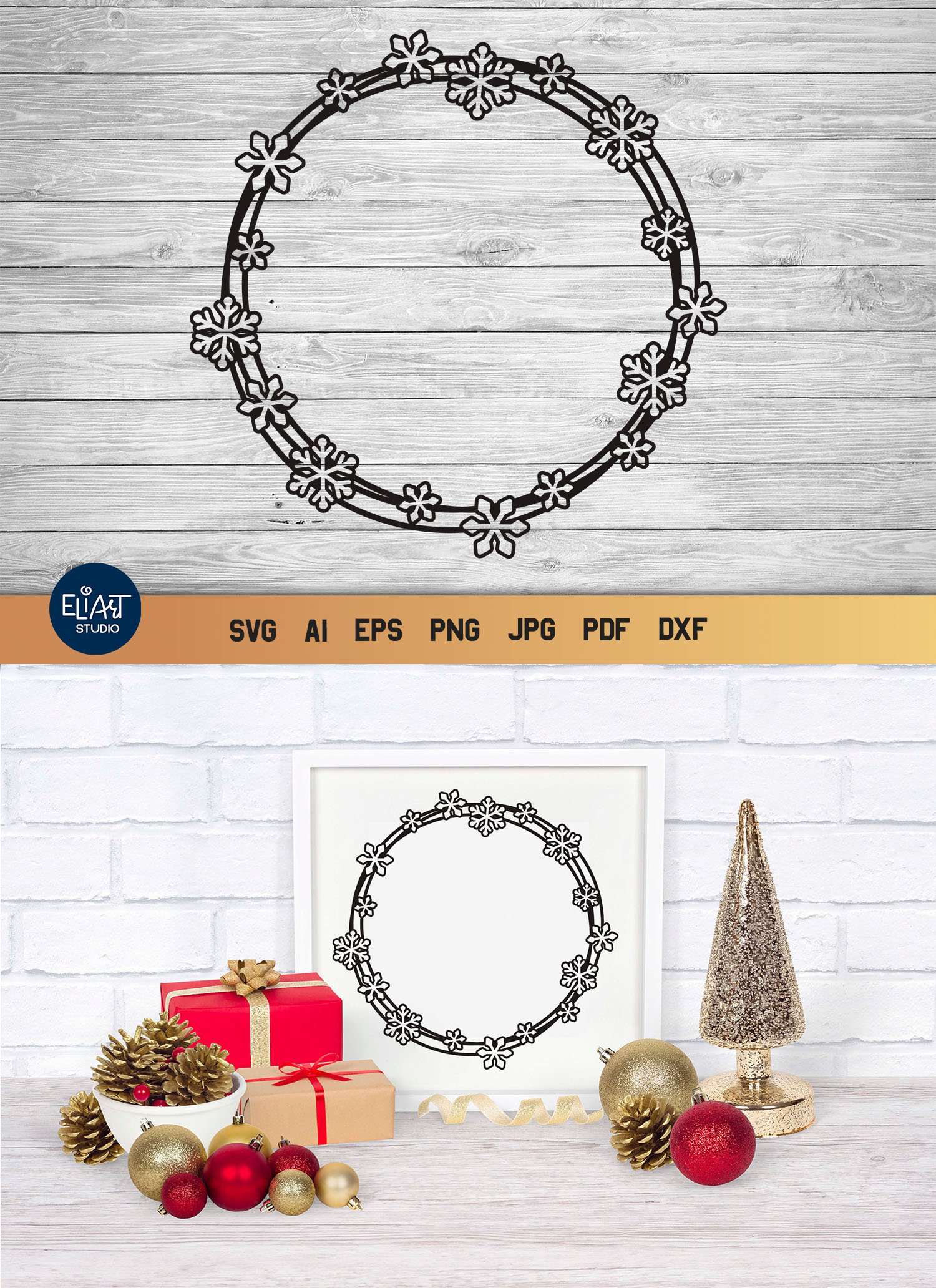 Snowflake SVG Frame | Christmas SVG Monogram | Circle Frame