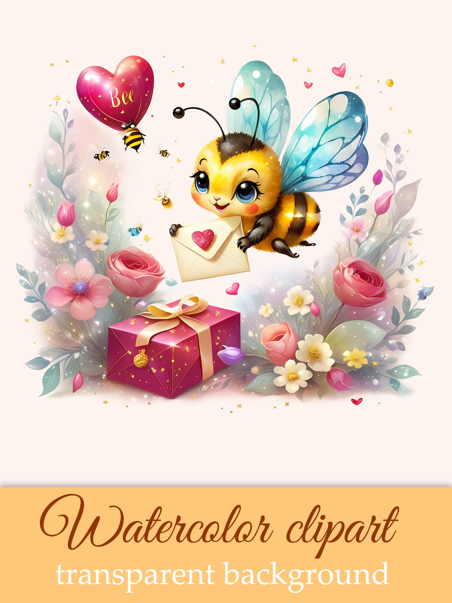 Watercolor Spring Bee Clipart, Bee watercolor painting, PNG,
