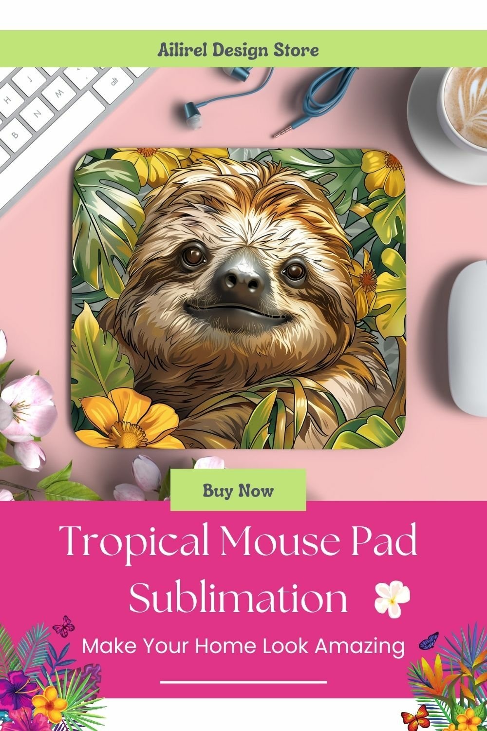 Colorful Sloth Mouse Pad Sublimation Design