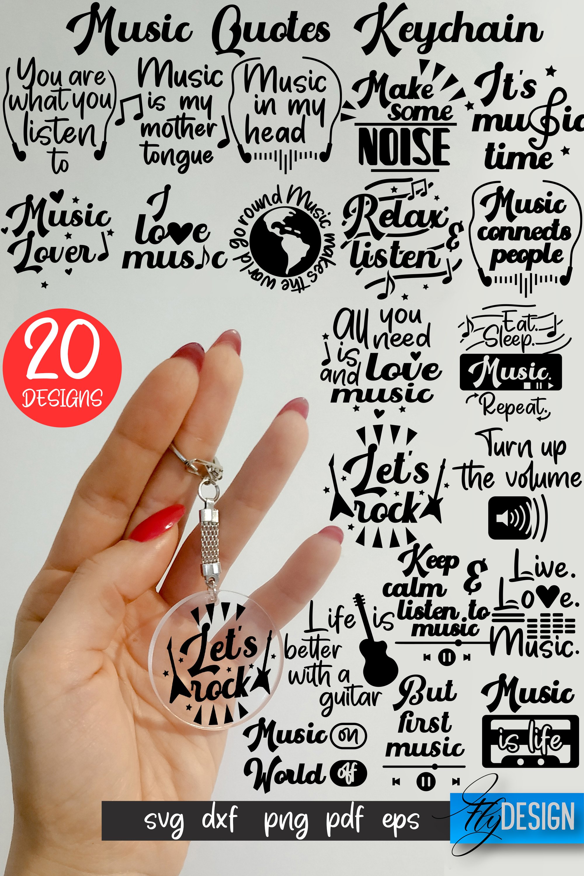 Music Notes Keychain SVG Bundle | Funny Key Keychain Svg