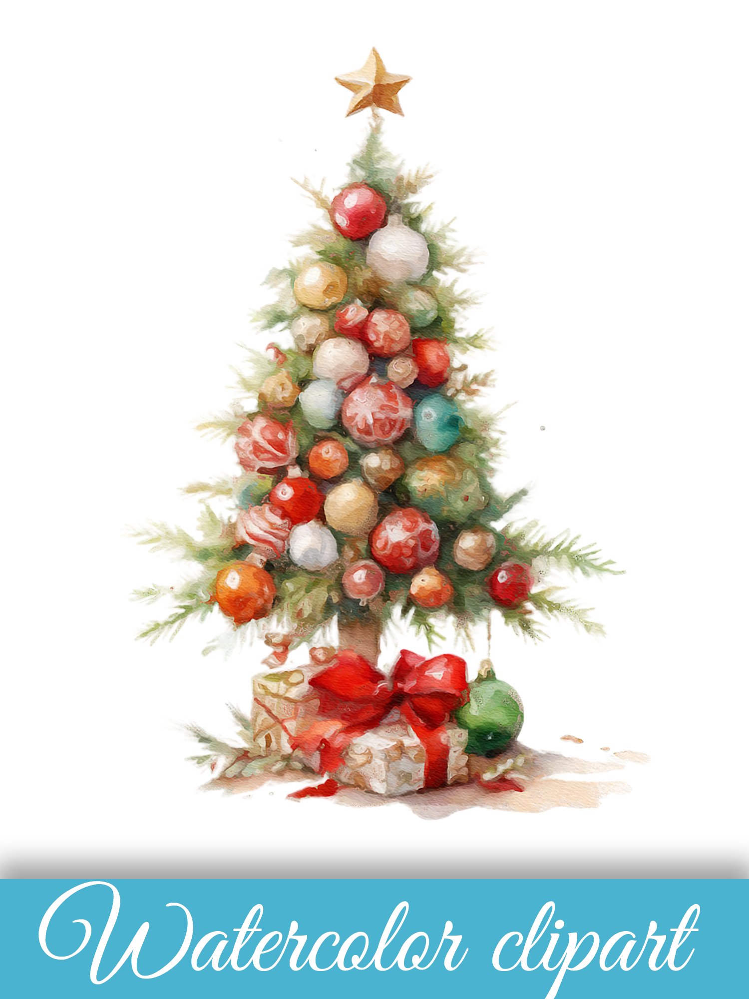 Christmas Tree Sublimation Watercolor Clipart / (3020246)