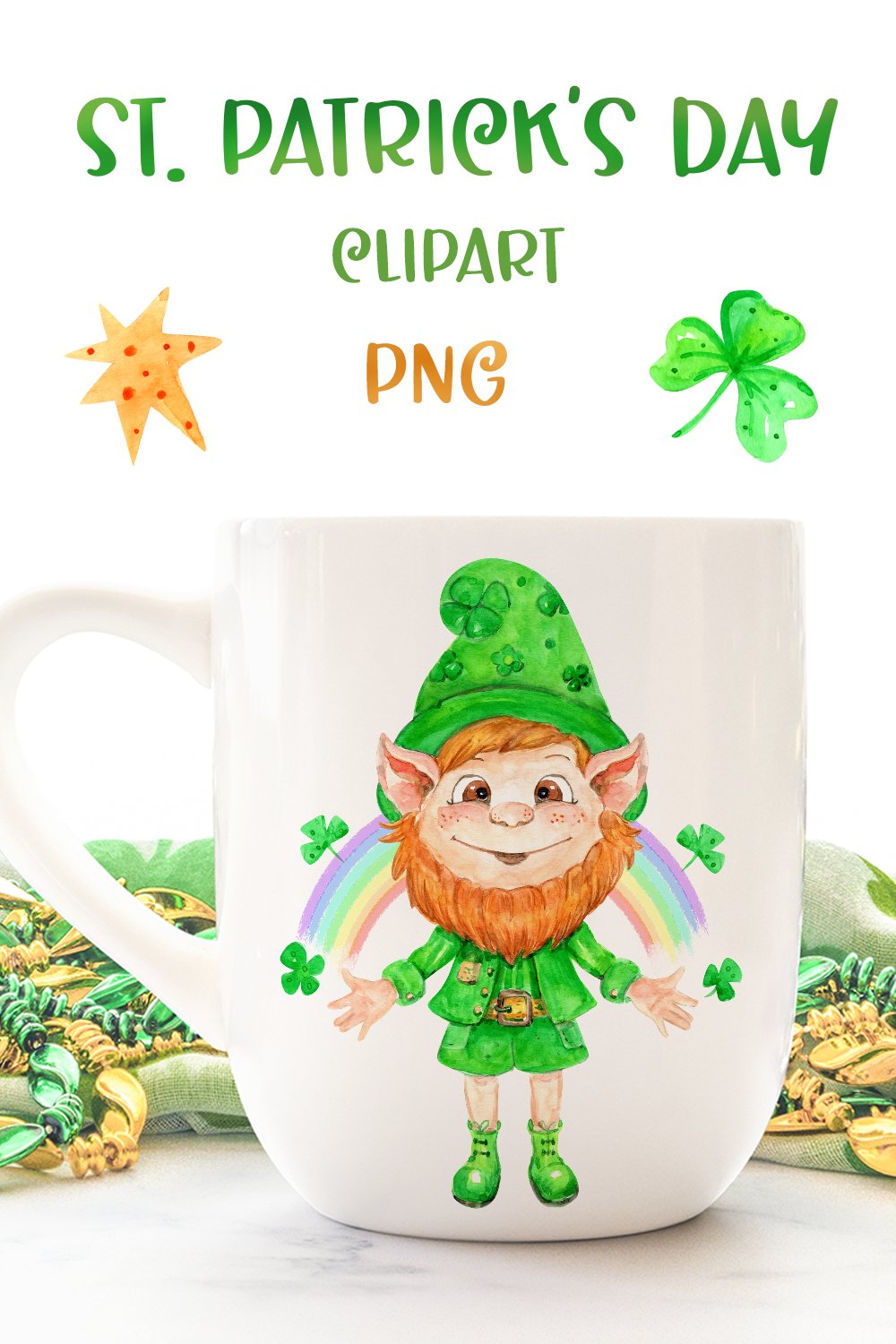 Happy Leprechaun - watercolor clipart for sublimation