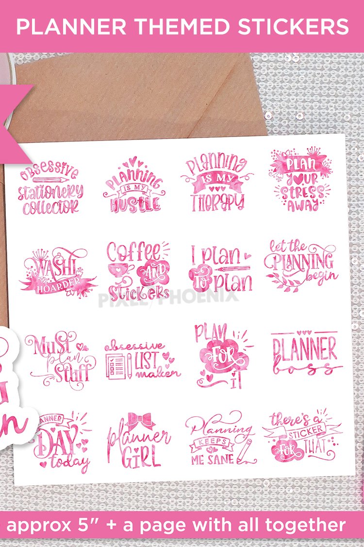 Pink Planner Stickers for Print and Cut with offset