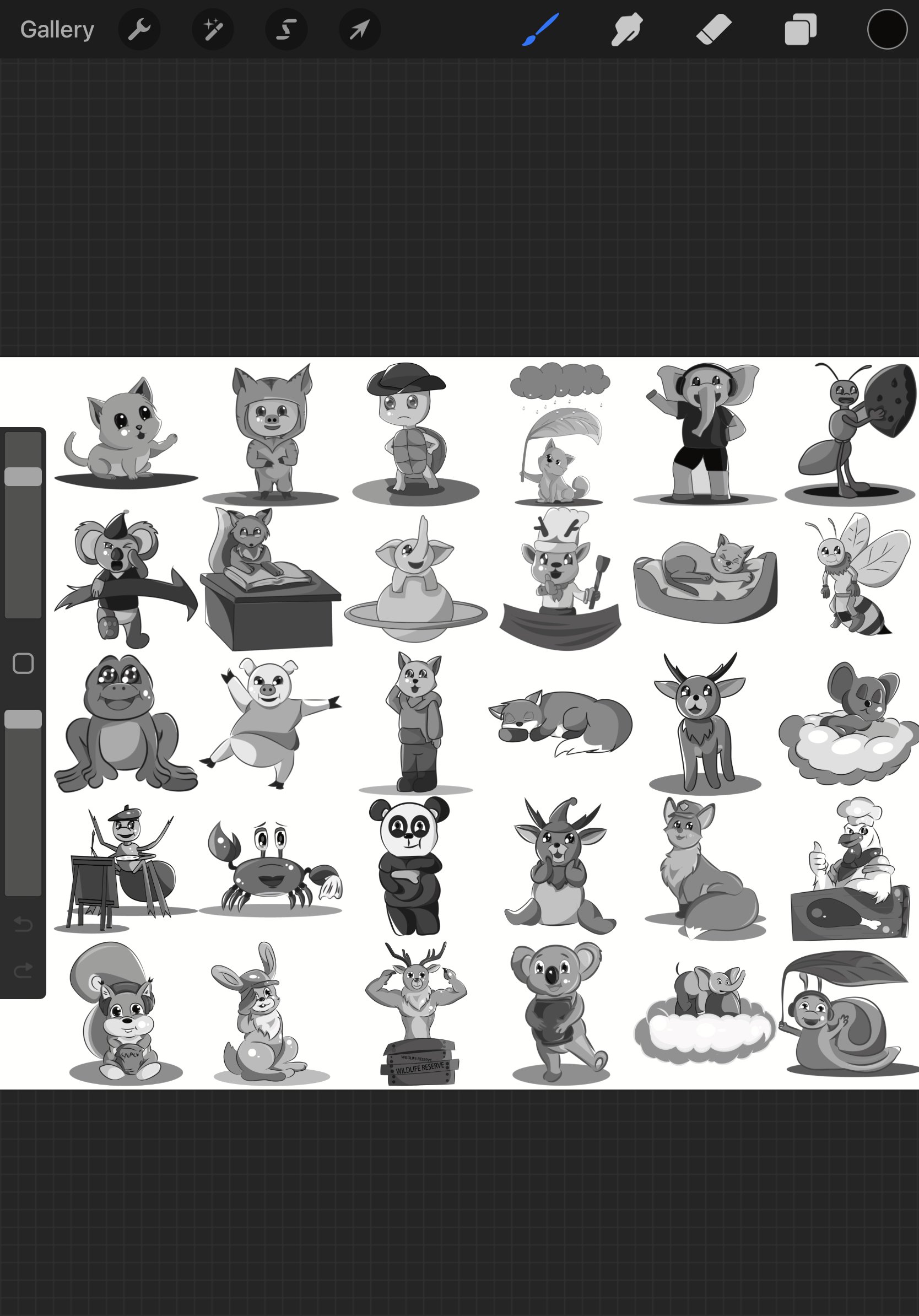 Cartoon Animal Procreate Brush Stamps Set 3, 30