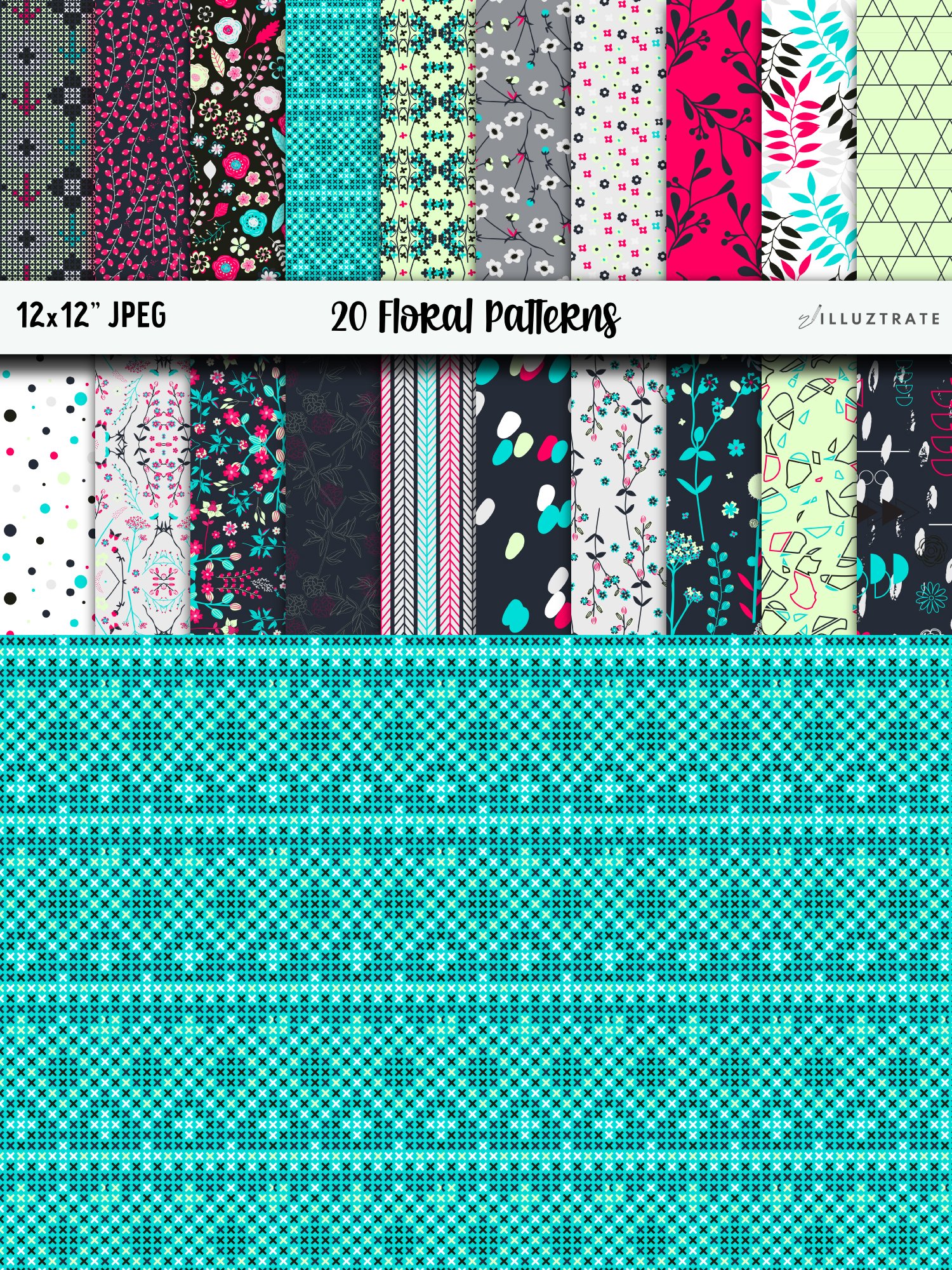 Neon Bright Digital Floral Paper | Neon Seamless Patterns