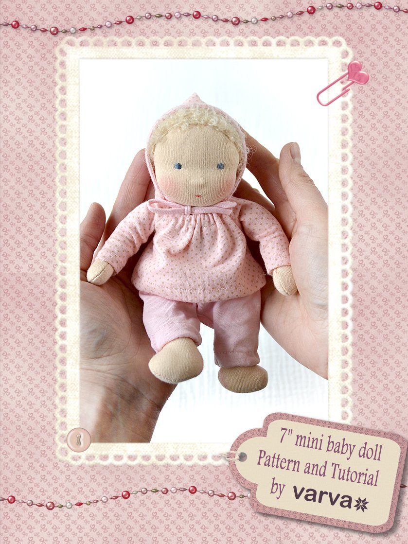 7''/18 cm Waldorf baby doll PDF pattern and tutorial (1392312) | Fabric ...