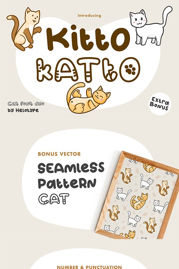 Font Duo with bonus 3 handrawn cat illustration and pattern