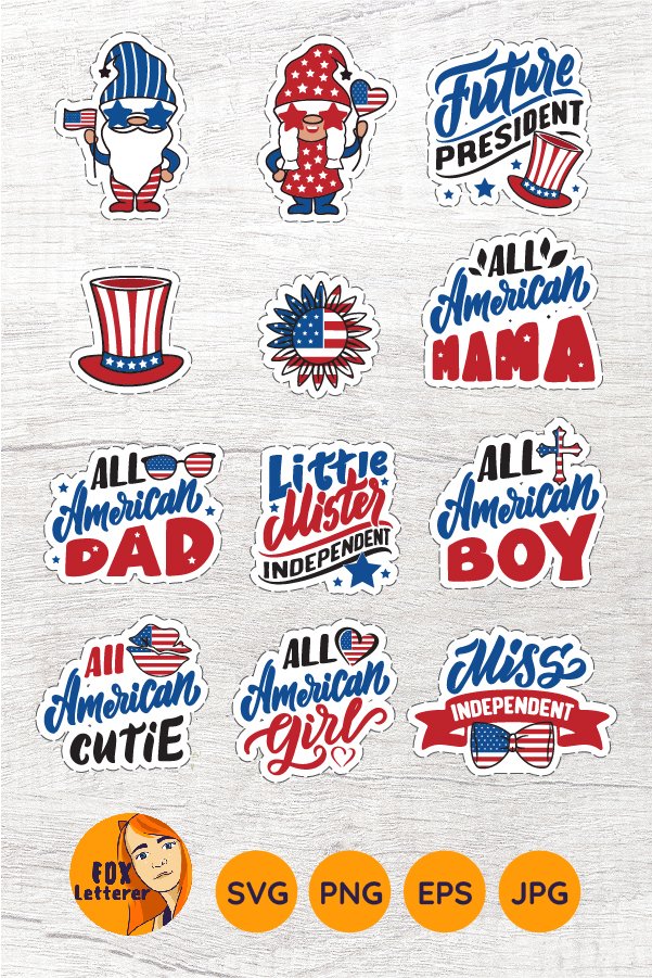 Independence sticker. Patriotic quotes. Sticker pack