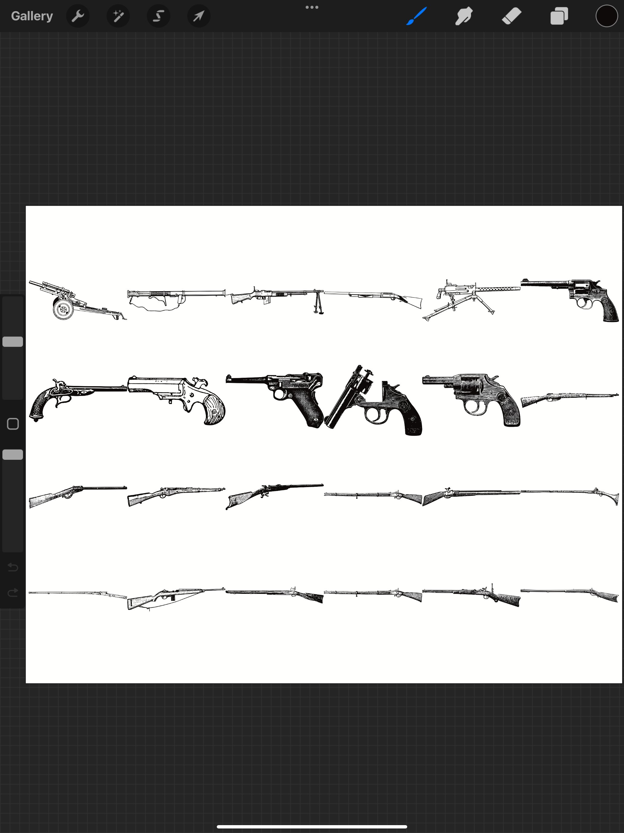 Vintage Gun Firearm Set 1 Procreate Brush Stamps, 24 Guns
