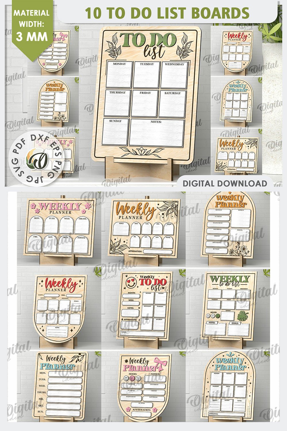 To Do List Boards Laser Cut Bundle. Weekly Planners SVG