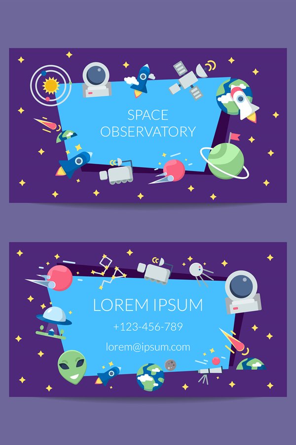 Vector flat space icons business card template illustration
