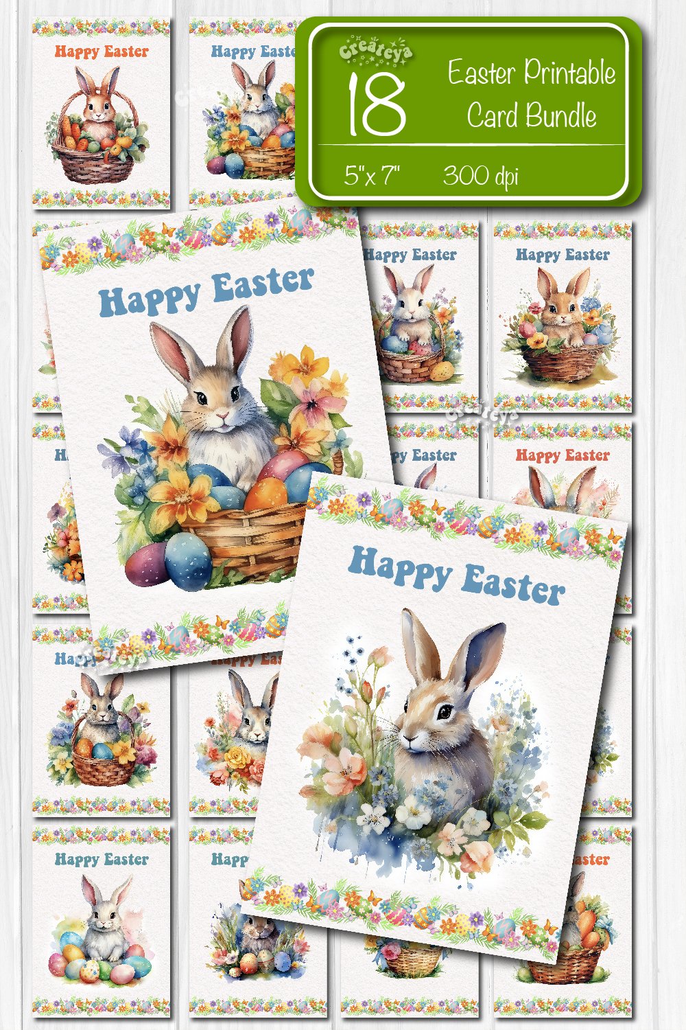 Printable Easter card Bundle Watercolor Easter Bunny card