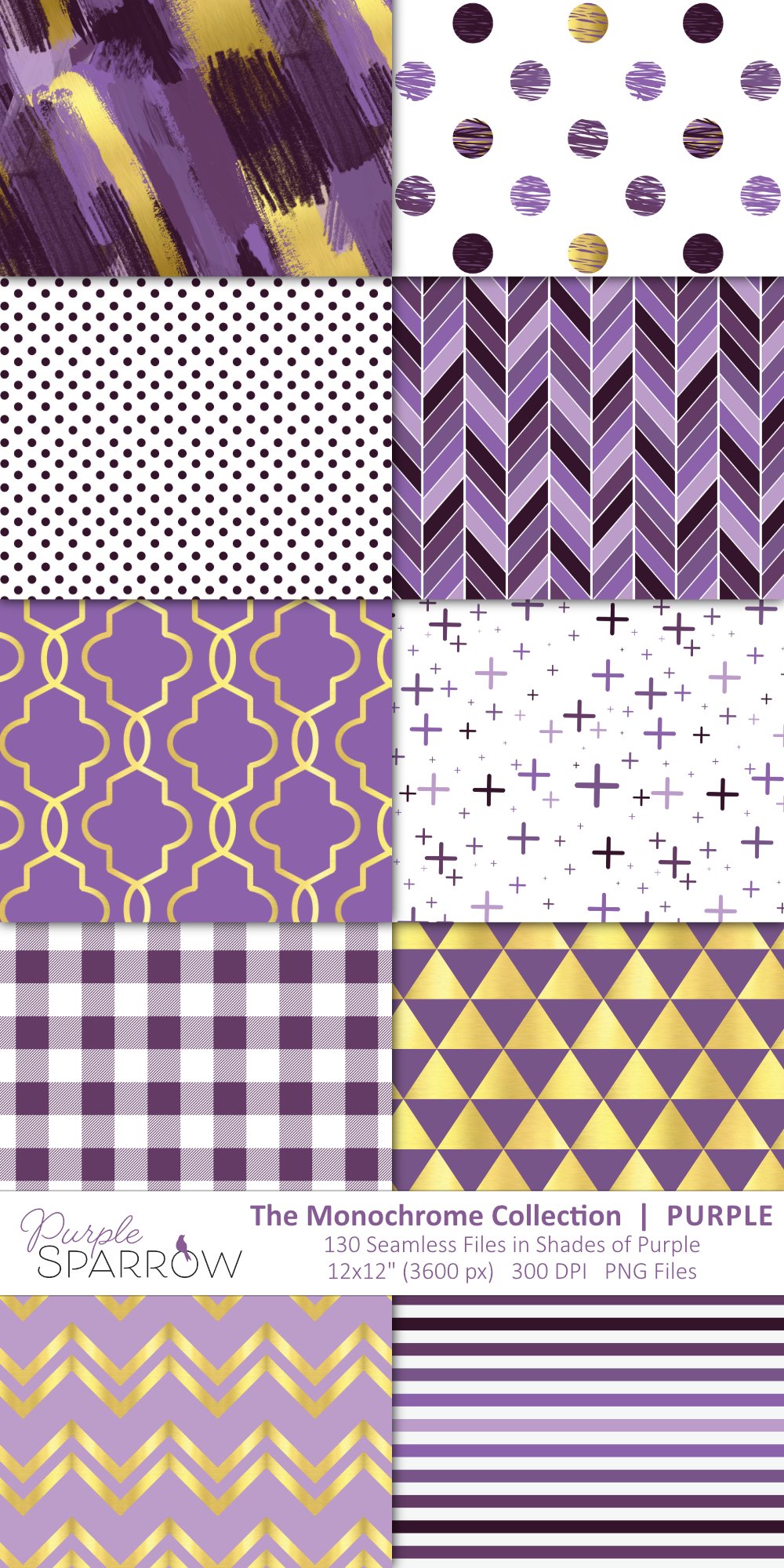Monochrome Seamless Patterns | Purple Collection
