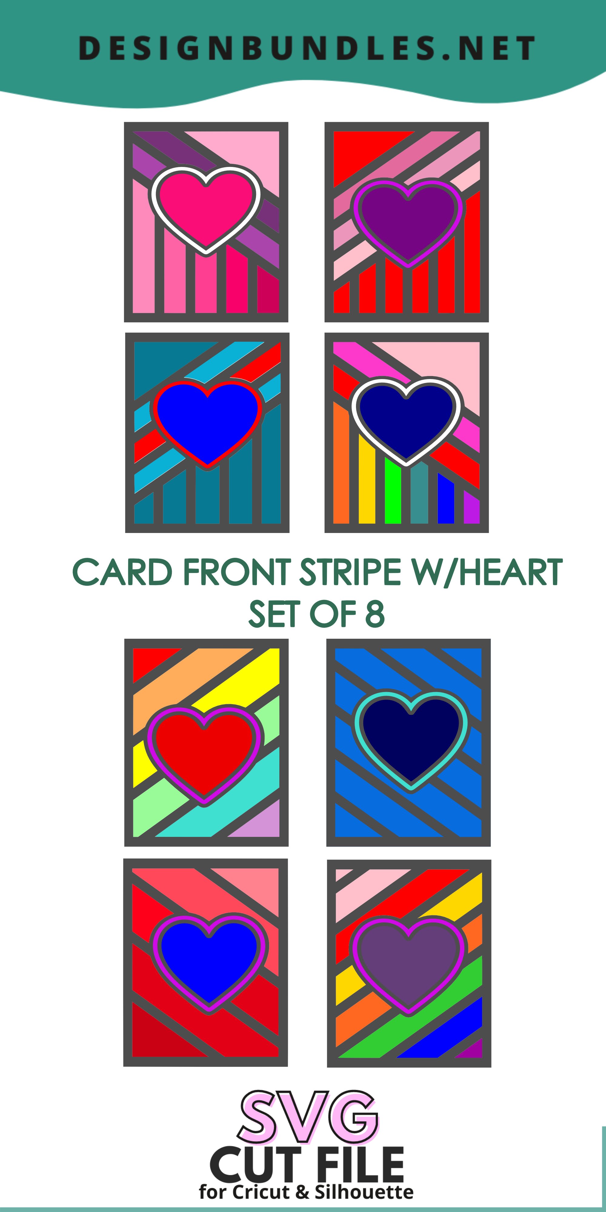 STRIPE HEART CARD FRONTS SVG CRICUT SILHOUETTE CARD MAKING