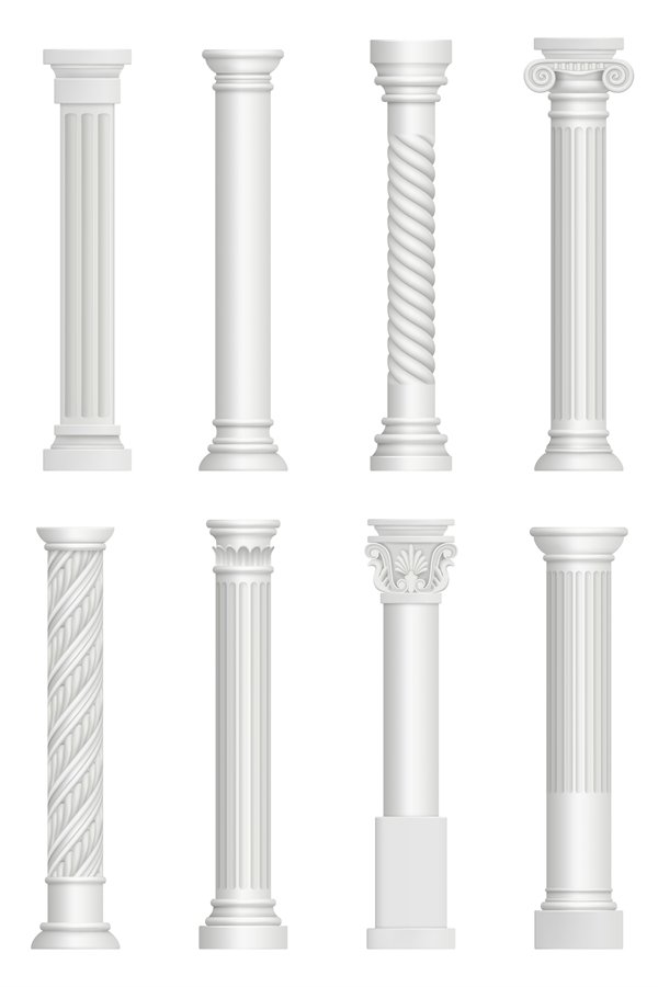 Antique pillars. Baroque column for facade roman architectur