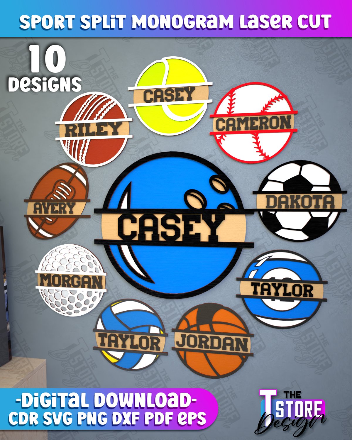 Sport Split Monogram Laser Cut Bundle, Sports Wall (5209149)