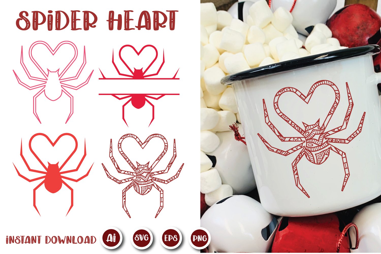 Spider Heart Shape Pose, Spider Monogram, Laser Cut SVG, EPS