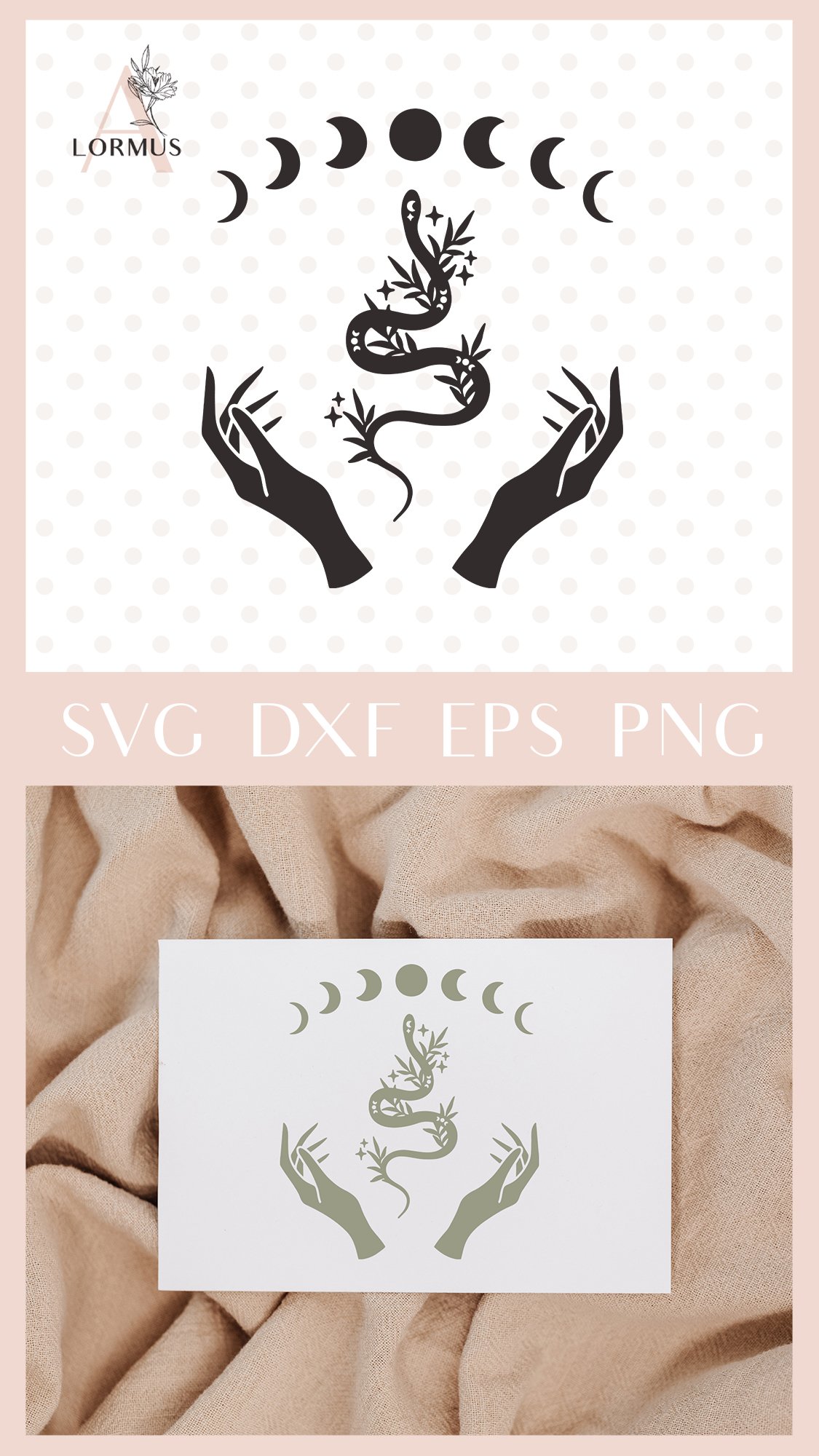 Snake svg file, Celestial svg, Reptile svg, Moon phases svg