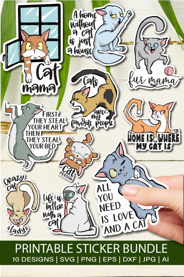 Funny Cat bundle svg / Printable Stickers for (1642921)