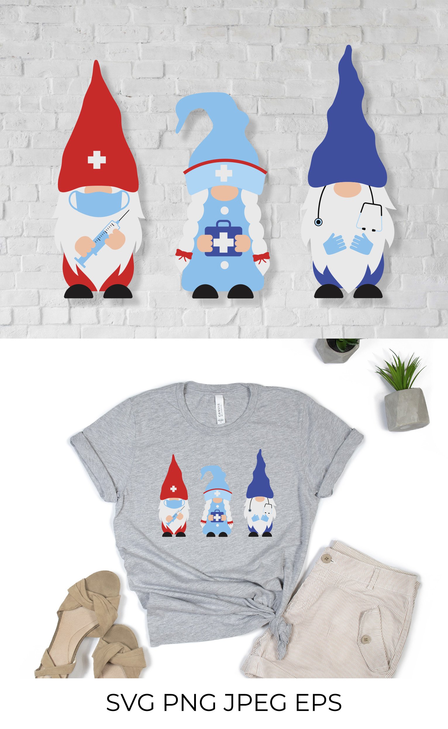 Medical gnomes SVG. Funny nurse and doctors gnome