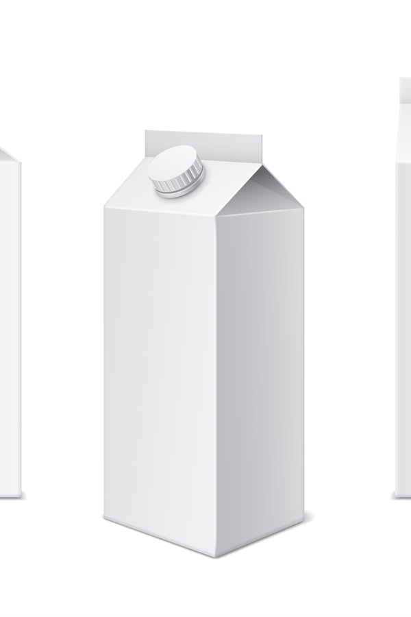 Realistic milk box. 3d white cardboard template for juice, m