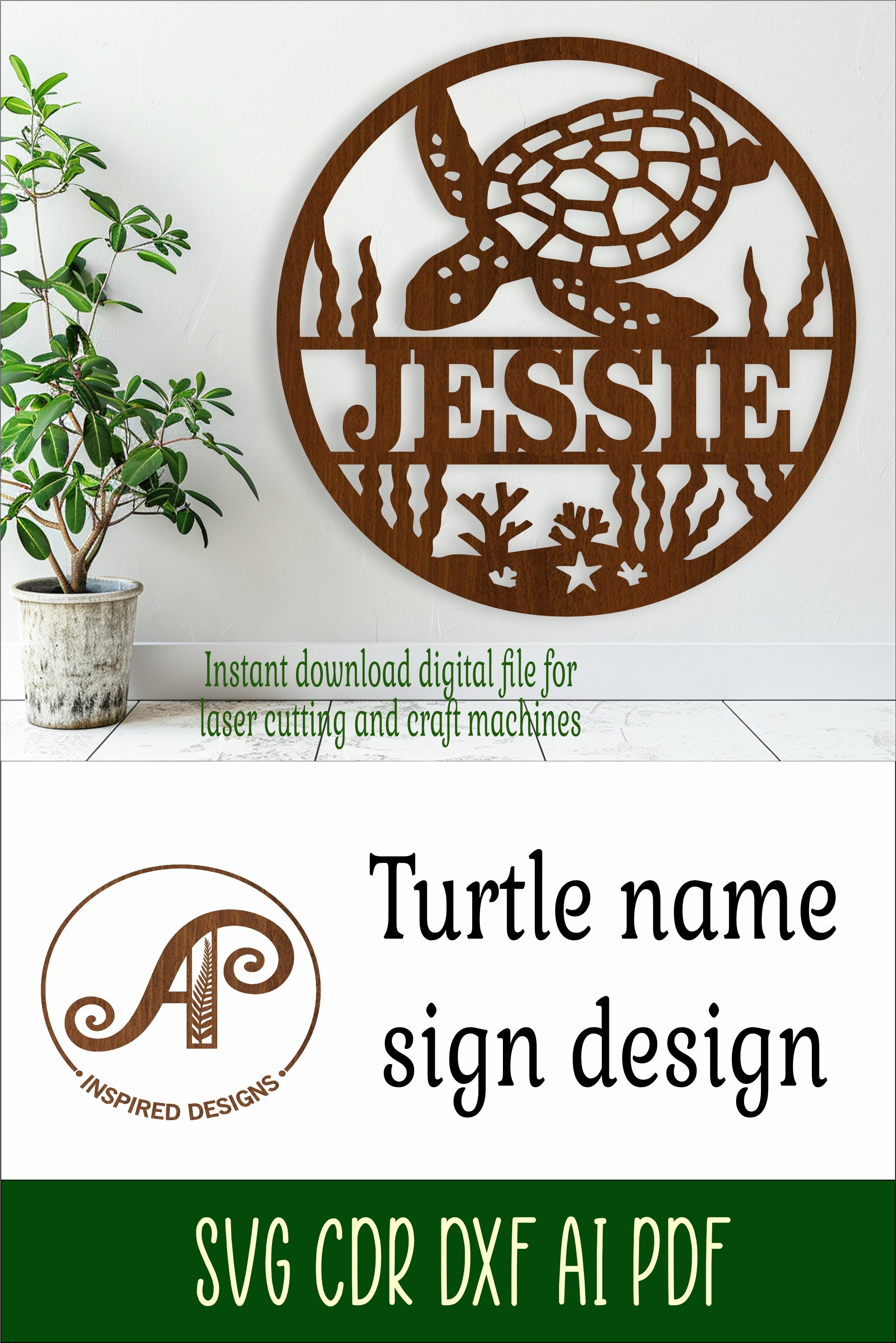 Turtle name wall art sign, SVG file