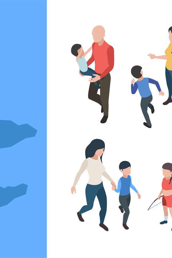 Family walking. Parents playing with kids happy family adole