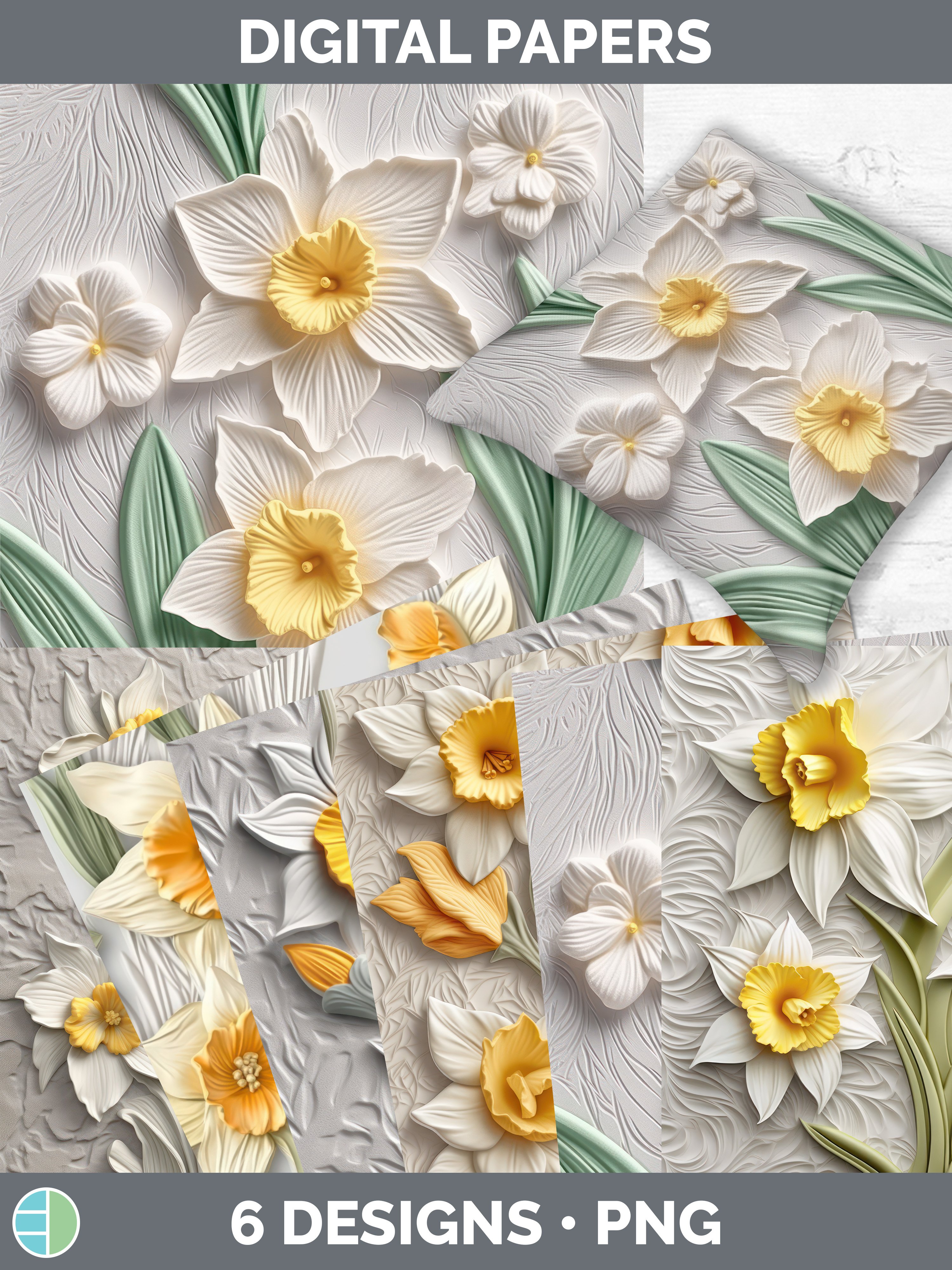 3D Daffodil Flowers Paper Backgrounds | Digital Scrapbook Pa