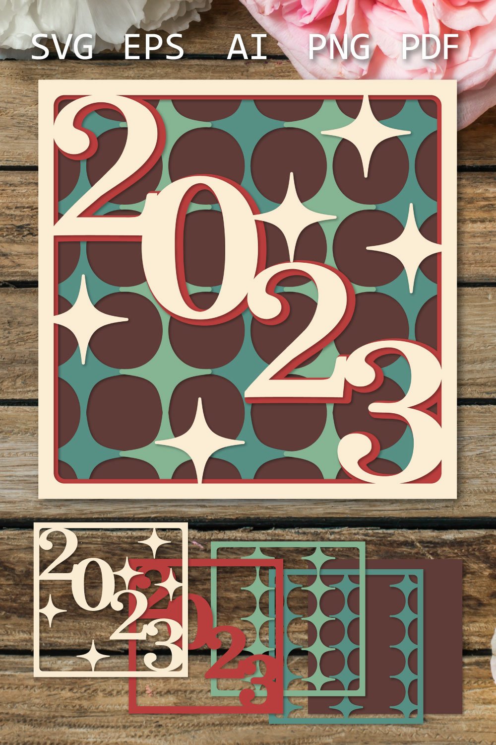 Layered papercut card 2023 New Year, Christmas paper card
