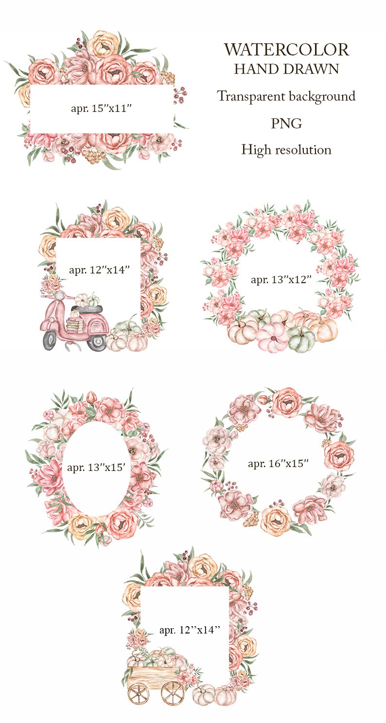 Watercolor Florals Frames Set