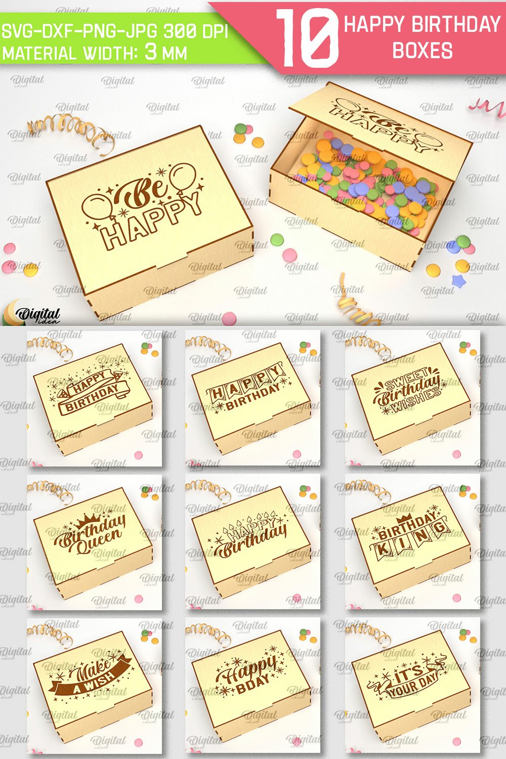 Happy Birthday Boxes Laser Cut Bundle. Decorative Gift Boxes