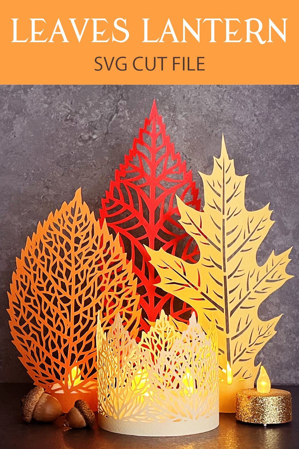 Autumn leaves 3d paper lantern template, fall papercut svg