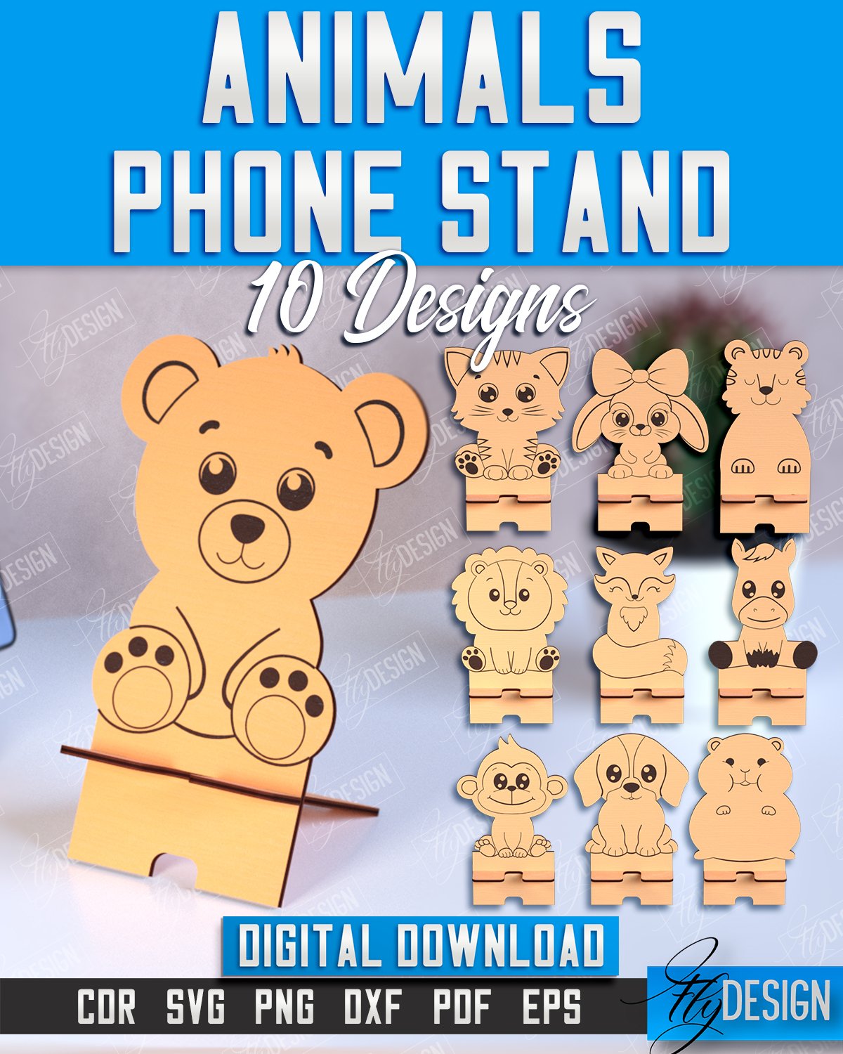 Animals Phone Stands Laser Cut Bundle | 3D Cell Phone Holder